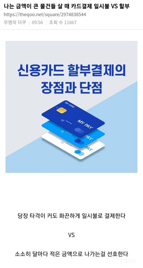 나는 비싼 물건들 살 때 카드결제 일시불 Vs 할부 인스티즈instiz 이슈 카테고리