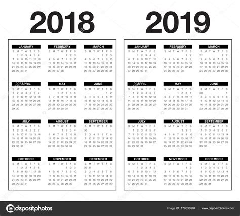 Year 2018 2019 Calendar Vector — Stock Vector © Dolphfynlow 176336904