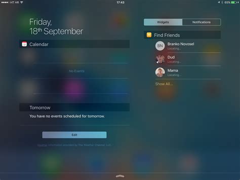 New In Ios 9 Two Column Landscape Layout In Notification Center On Ipads