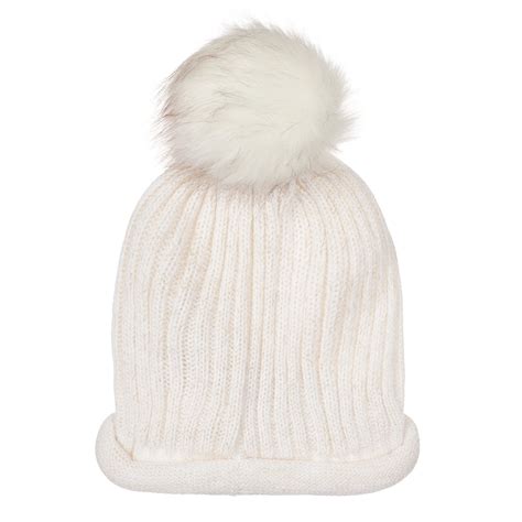 Шапка с помпон и апликация на цветя бяла Market Dir Bg