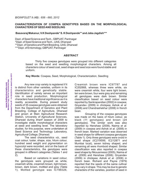 PDF CHARACTERIZATION OF COWPEA GENOTYPES BASED ON THE MORPHOLOGICAL CHARACTERS OF SEED AND