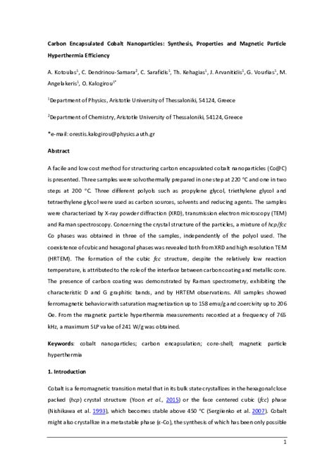 Pdf Carbon Coated Cobalt Nanoparticles Synthesis And Magnetism