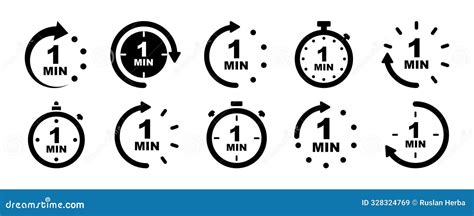 Set Of One Minute Vector Icons Running Time 1 Minutes Timers