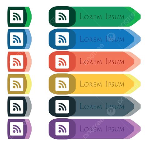 Colorful Flat Rss Feed Button Set With Modules Vector Symbol Art Illustration PNG And Vector