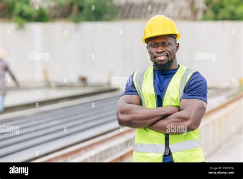 Portrait Confident African Black Smart Engineer Arm Cross Worker