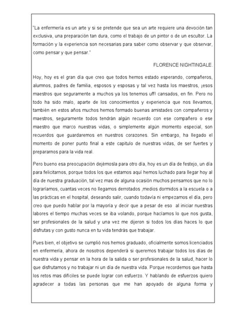 Discurso De Graduacion Pdf Enfermería