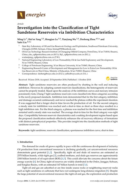 Pdf Investigation Into The Classification Of Tight Sandstone Reservoirs Via Imbibition