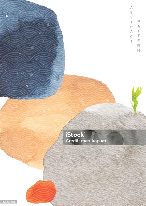 具有水彩紋理向量的日本風格的抽象藝術背景當代藝術範本插圖向量圖形及更多日本文化圖片 日本文化 海 現代 風格 Istock
