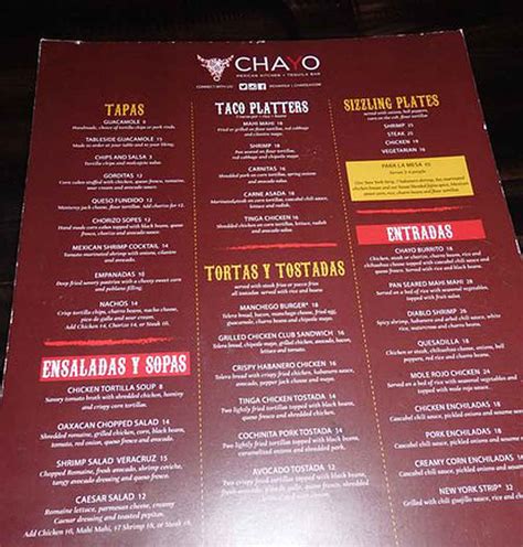 Menu For Chayo Mexican Kitchen Tequila Bar 3545 Las Vegas Blvd Las