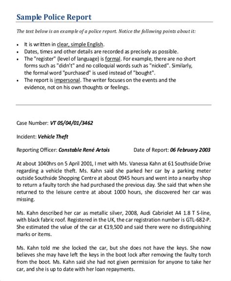 Police Report Sample Theft Master Of Template Document