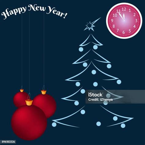 Selamat Tahun Baru Kartu Ucapan Bola Natal Dan Jam Menunjukkan Pada
