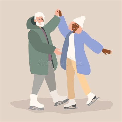 Couple Ice Skating Together On Ice Rink Holding Hands Stock Vector