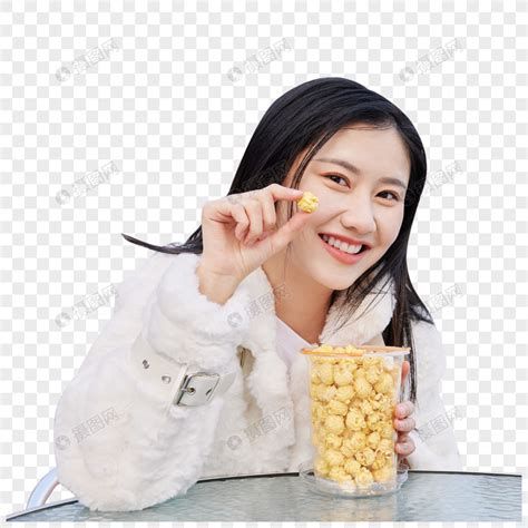 팝콘을 먹는 소녀 Png 일러스트 무료 다운로드 Lovepik