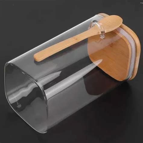 Kit 4 Pote Hermético Vidro Tampa De Bambu Colher 1500ml Hora das
