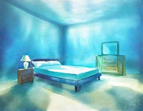 Watercolor Of Flooded Underwater Bedroom Abstract Created With Stock