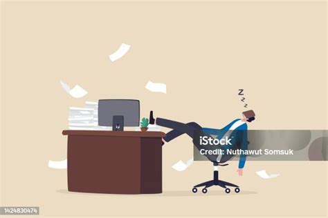 조용한 금연 업무 동기 부여 부족 지루함 또는 도덕성 인식 개념이없는 열심히 일하거나 고갈되거나 소진되는 것 바쁜 직장에서 일하는 동안 자고있는 불행한 사업가 사직에 대한