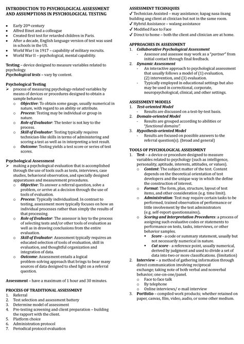 Psych Assessment Introduction To Psychological Assessment And