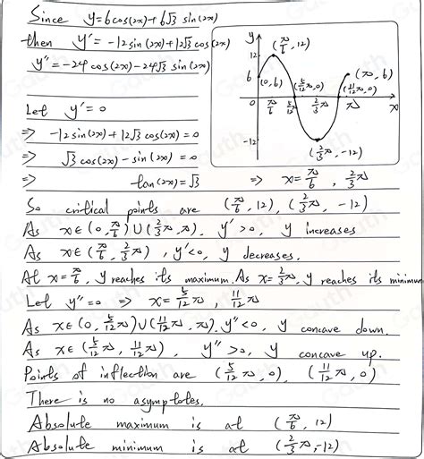 solved graph the function y 6cos 2x 6sqrt 3 sin 2x 0≤ x≤ π by