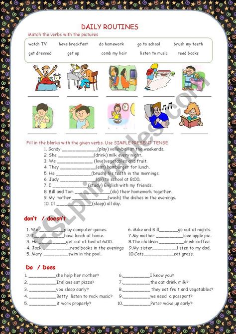 Daily Routines Simple Present Tense Esl Worksheet By Zelihakocyigit
