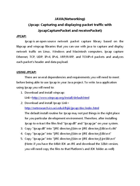 Java Networking Jpcap Capturing And Displaying Packet Traffic With