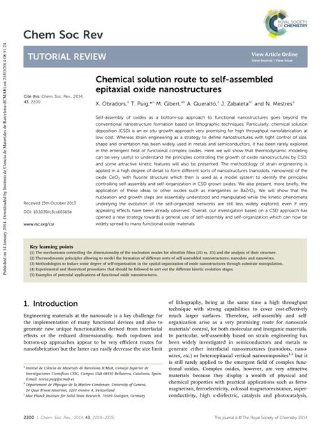 Pdf Chemical Solution Route To Self Assembled Epitaxial Oxide Nanostructures
