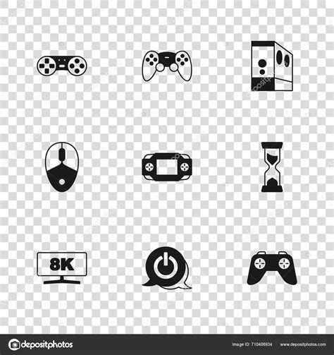 Set Power Button Old Hourglass Game Controller Joystick Portable Video Stock Vector By