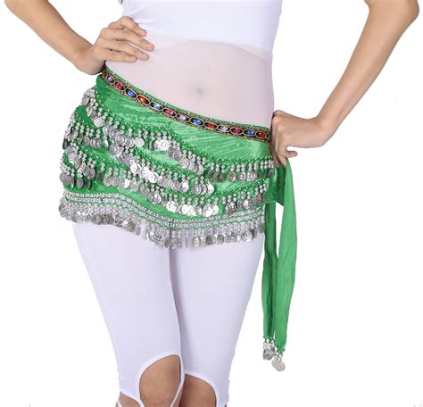 Beaded Velvet Hip Scarf Belly Dance Class Belt Scarves Wrap Green