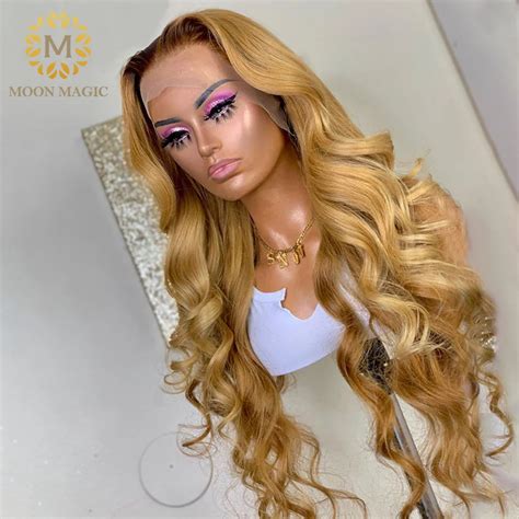 Pelucas frontales de encaje rubio miel para mujeres negras ombré