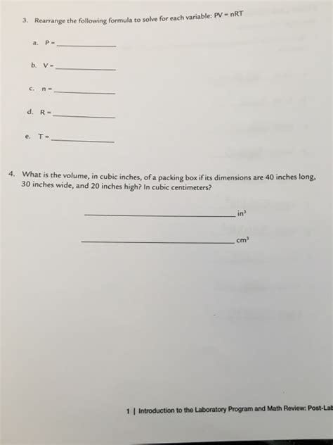 Solved Rearrange The Following Formula To Solve For Each