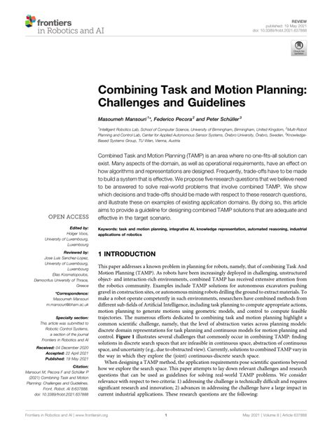 Pdf Combining Task And Motion Planning Challenges And Guidelines