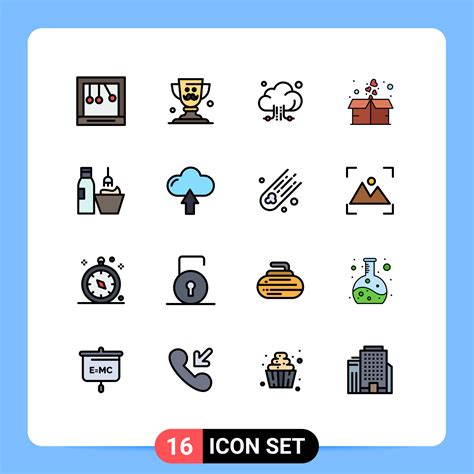 Group Of 16 Flat Color Filled Lines Signs And Symbols For Grooming Cosmetics Connection Package