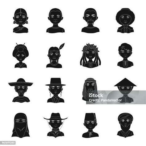 디자인에 대 한 설정된 컬렉션에 인류 블랙 아이콘 사람들 및 국적 기호 재고 웹 일러스트 벡터 남자에 대한 스톡 벡터 아트 및 기타 이미지 Istock