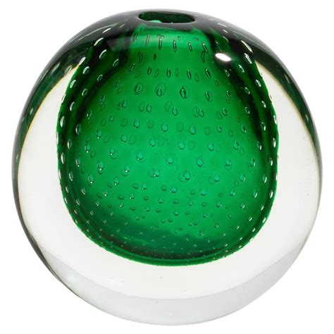 Hand Blown Murano Vase Sphere In Emerald Green Large For Sale At 1stdibs