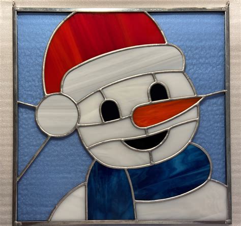 Snowman Stained Glass Pattern 8 X 8 Full Scale Etsy