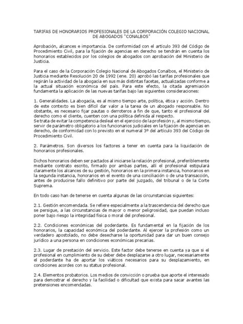 Tabla De Honorarios Conalbos Pdf Marca Comercial Salario