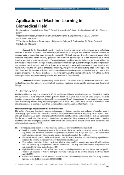 Pdf Application Of Machine Learning In Biomedical Field