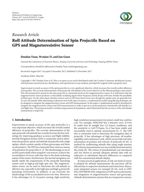 pdf roll attitude determination of spin projectile based on gps and