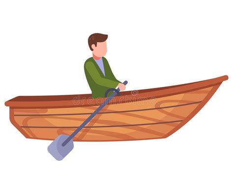 A Man Sits In A Wooden Boat Stock Vector Illustration Of River