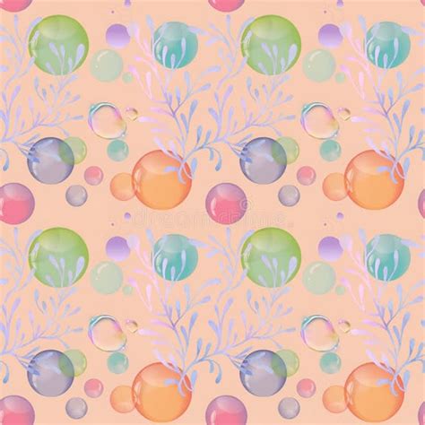 Vector Seamless Pattern Illustration Bubbles Algae Stock Illustration