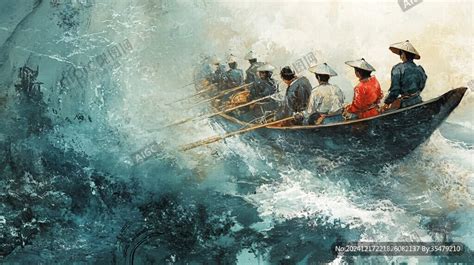 Ai创作图岭南渔民生活场景 过零丁洋场景 乘舟破浪 纤夫精神 船家意境人文风光 众人划桨开大船 扒龙船 鸦片战争海战油画 坐船的百姓 龙船系列