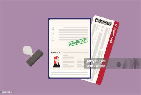 Approve Passport Boarding Pass And Rubber Stamp High Res Vector Graphic
