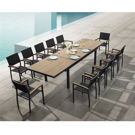 Higold Heck 81 Pieces Extendable Teak Outdoor Dining Set Aluminum By