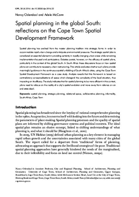 Pdf Spatial Planning In The Global South Reflections On The Cape Town Spatial Development