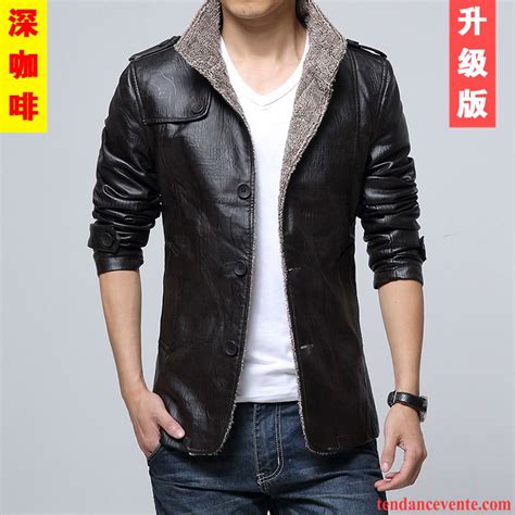 Manteau Homme Sport Pu Homme Veste Jeunesse Cuir Pardessus Hiver Col