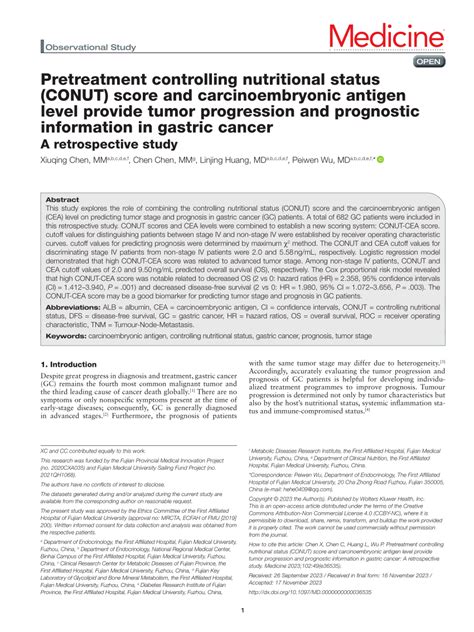 Pdf Pretreatment Controlling Nutritional Status Conut Score And