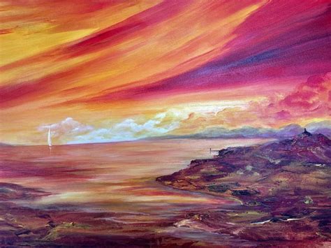 Red Sunset Over The Bay Painting By Marja Brown Saatchi Art