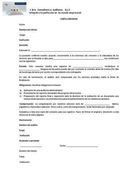 Carta De Convenio Entre Empresas
