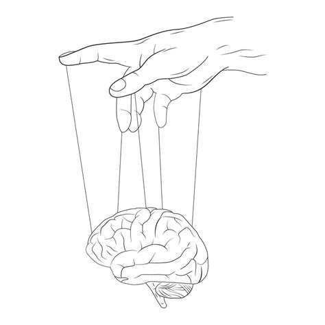 A Human Hand Is Manipulating A Brain With Strings As If Controlling A