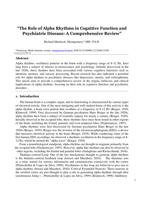 Pdf The Role Of Alpha Rhythms In Cognitive Function And Psychiatric