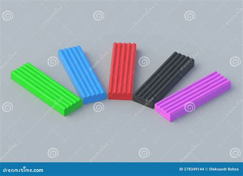 Plasticine Bricks On Yellow Background Modeling Clay Royalty Free